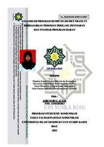 ANALISIS ISI PROGRAM RUMPI NO SECRET TRANS TV BERDASARKAN PEDOMAN PERILAKU PENYIARAN DAN STANDAR ...